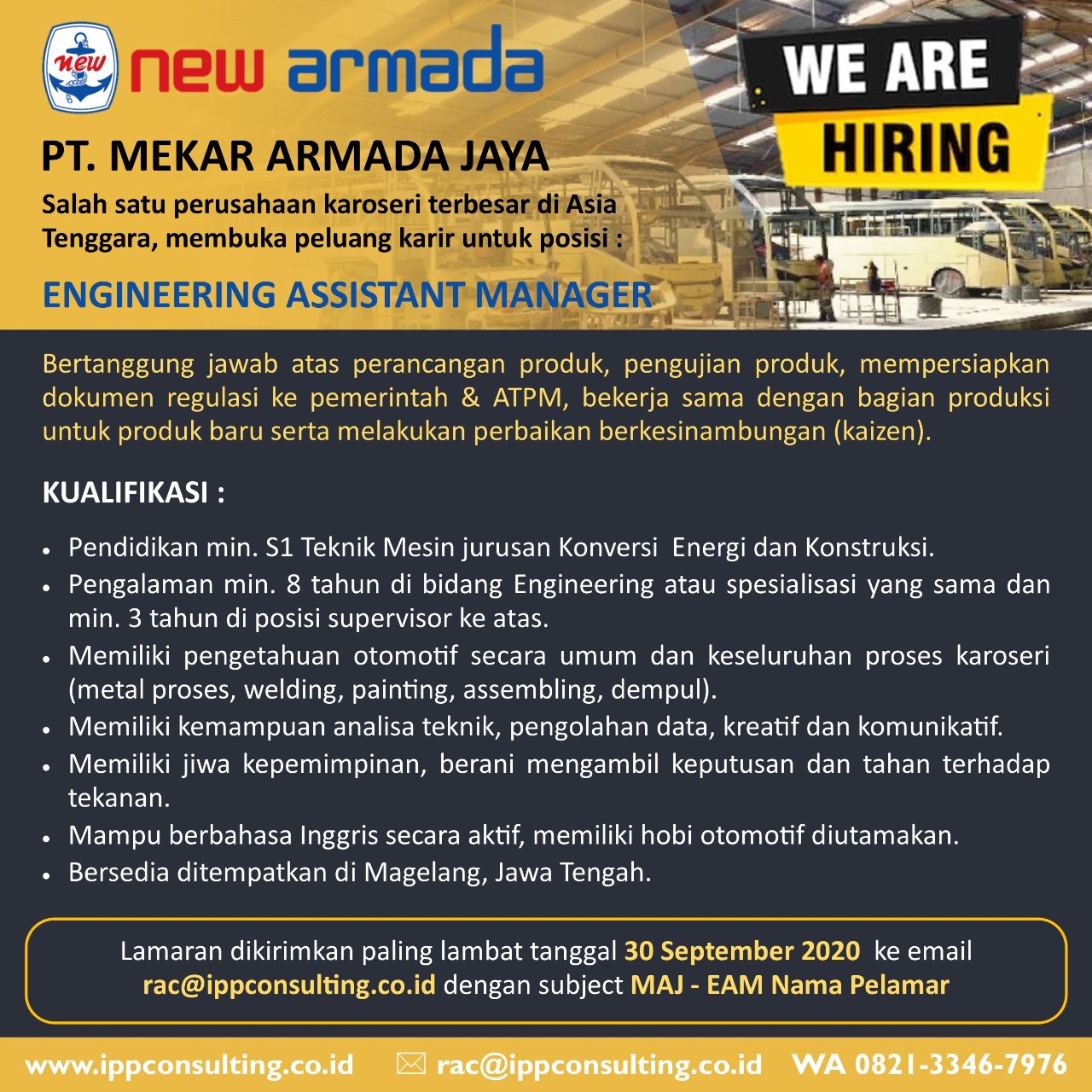 Lowongan Kerja | ENGINEERING ASSISTANT MANAGER | PT. MEKAR ARMADA JAYA ...