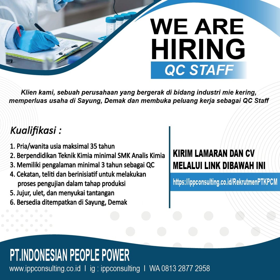 Rekrutmen Kepala Produksi & QC staff PT PT Karya Pangan Citra Mandiri ...