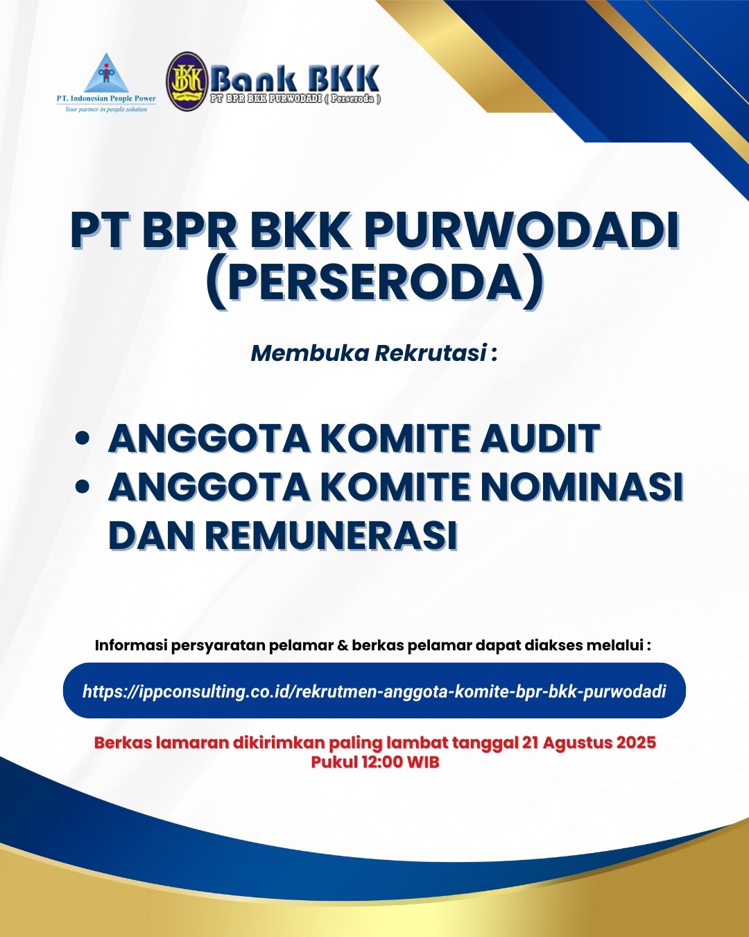 Rekrutmen Anggota Komite BPR BKK Purwodadi - IPP Consulting